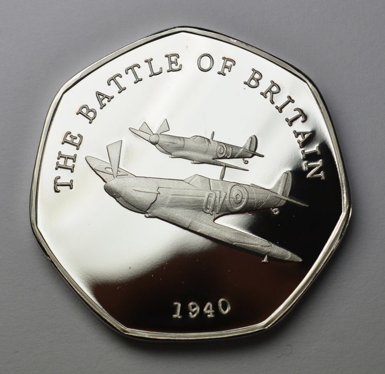 Pair of the Battle of Britain and Spitfire Silver Commemoratives in 50p ...