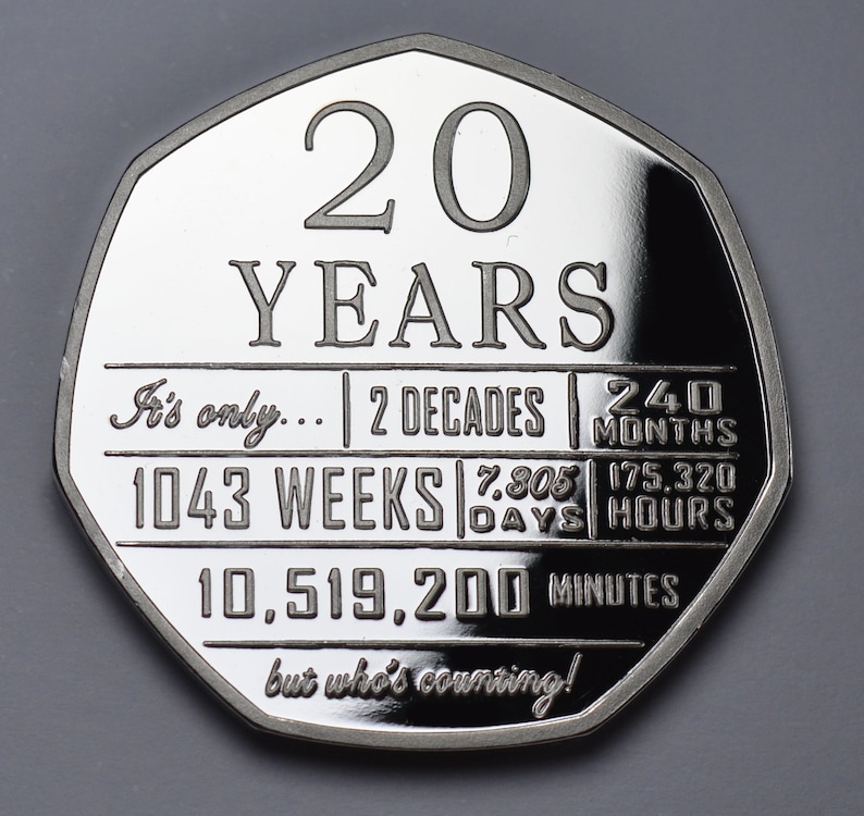 20th Birthday Silver Commemorative. Gift/present Congratulations/party ...
