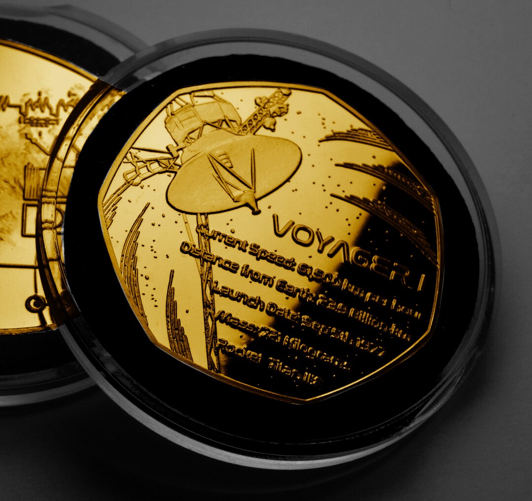 VOYAGER 1 SPACECRAFT 24ct Gold Commemorative in Capsule. Golden Record ...
