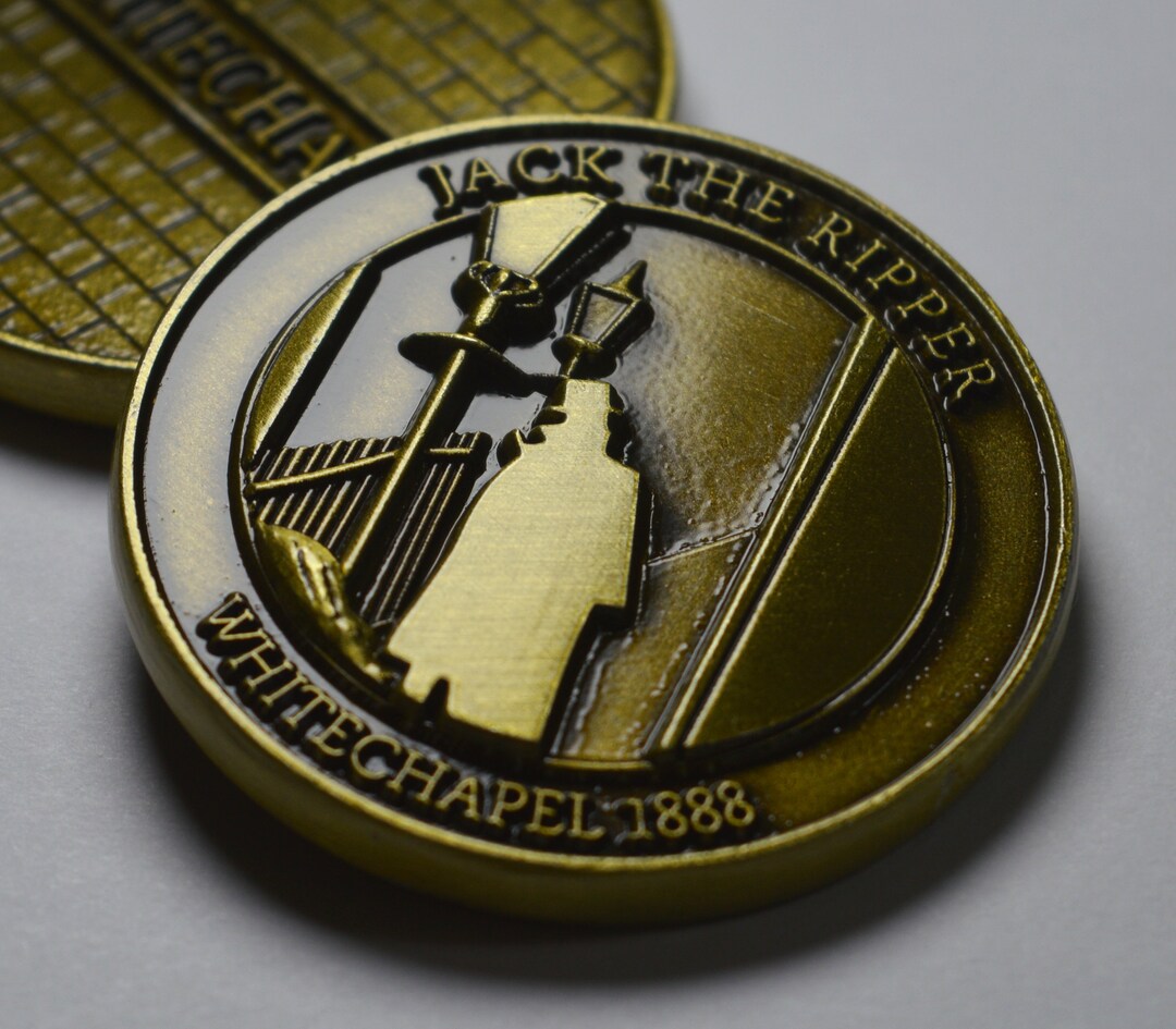 JACK THE RIPPER Collectable Coin in Capsule. Antique Gold, High Relief ...