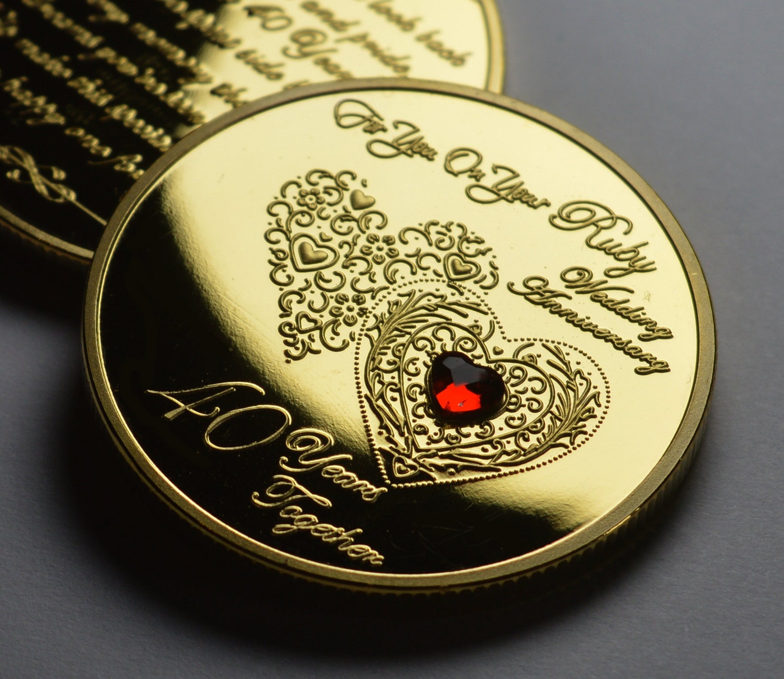 40th RUBY WEDDING ANNIVERSARY 24ct Gold Commemorative With - Etsy UK