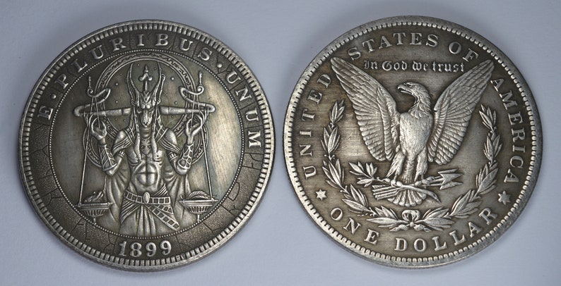 1899 Morgan Silver Dollar. Anubis/egyptian. Carved/hobo Coin. 38mm 23g ...