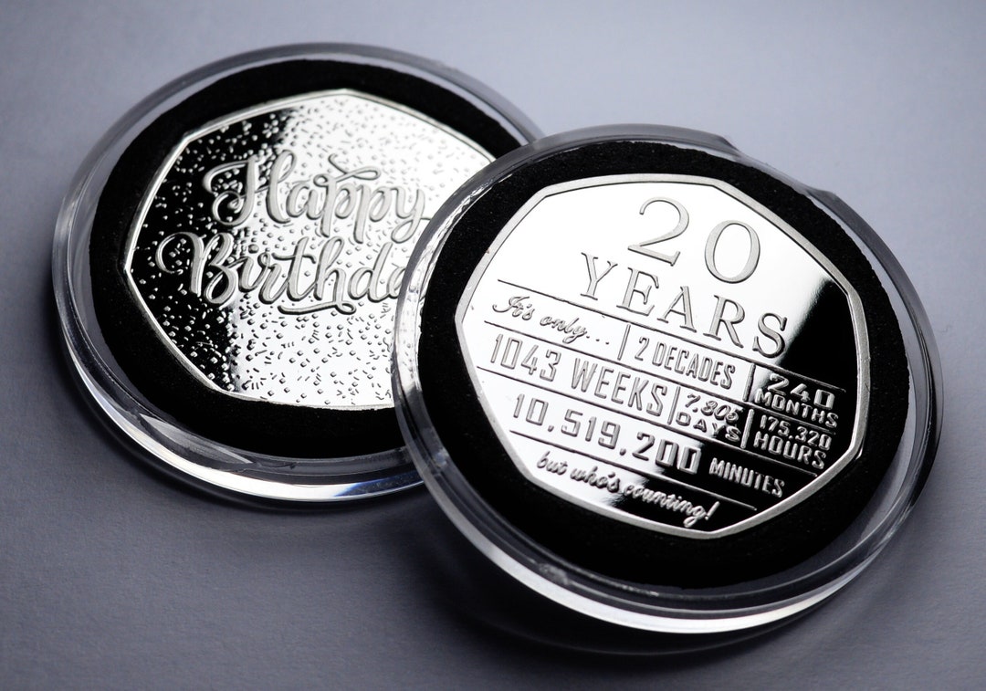 20th Birthday Silver Commemorative in Capsule. Gift/present ...