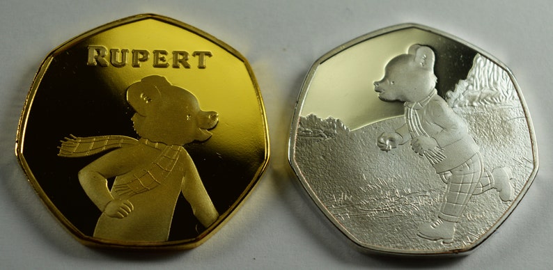 Pair of RUPERT BEAR Silver & 24ct Gold Commemoratives in 50p Coin ...