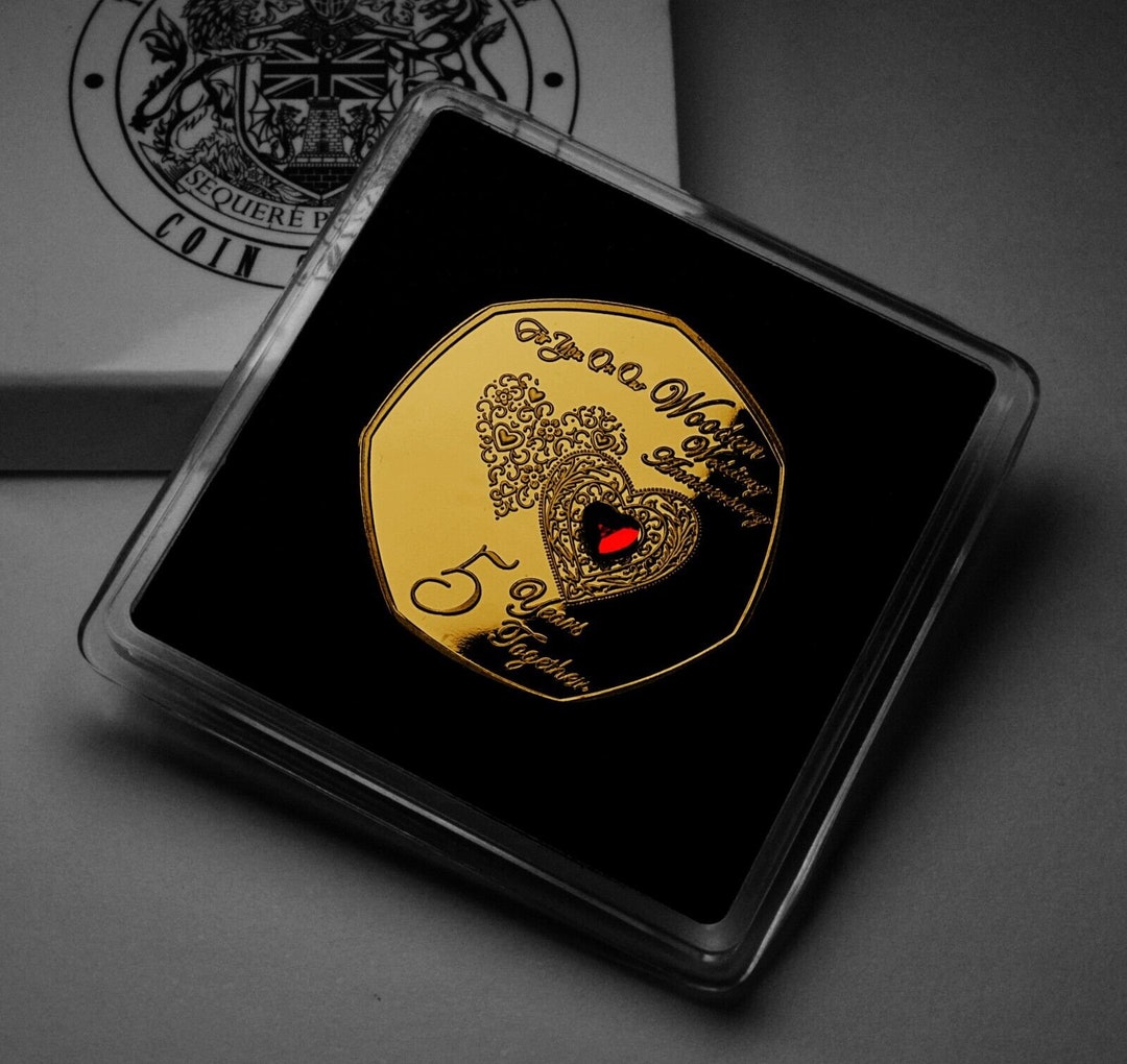 ON OUR Fifth 'WOODEN' Wedding Anniversary Gold Commemorative Coin in ...