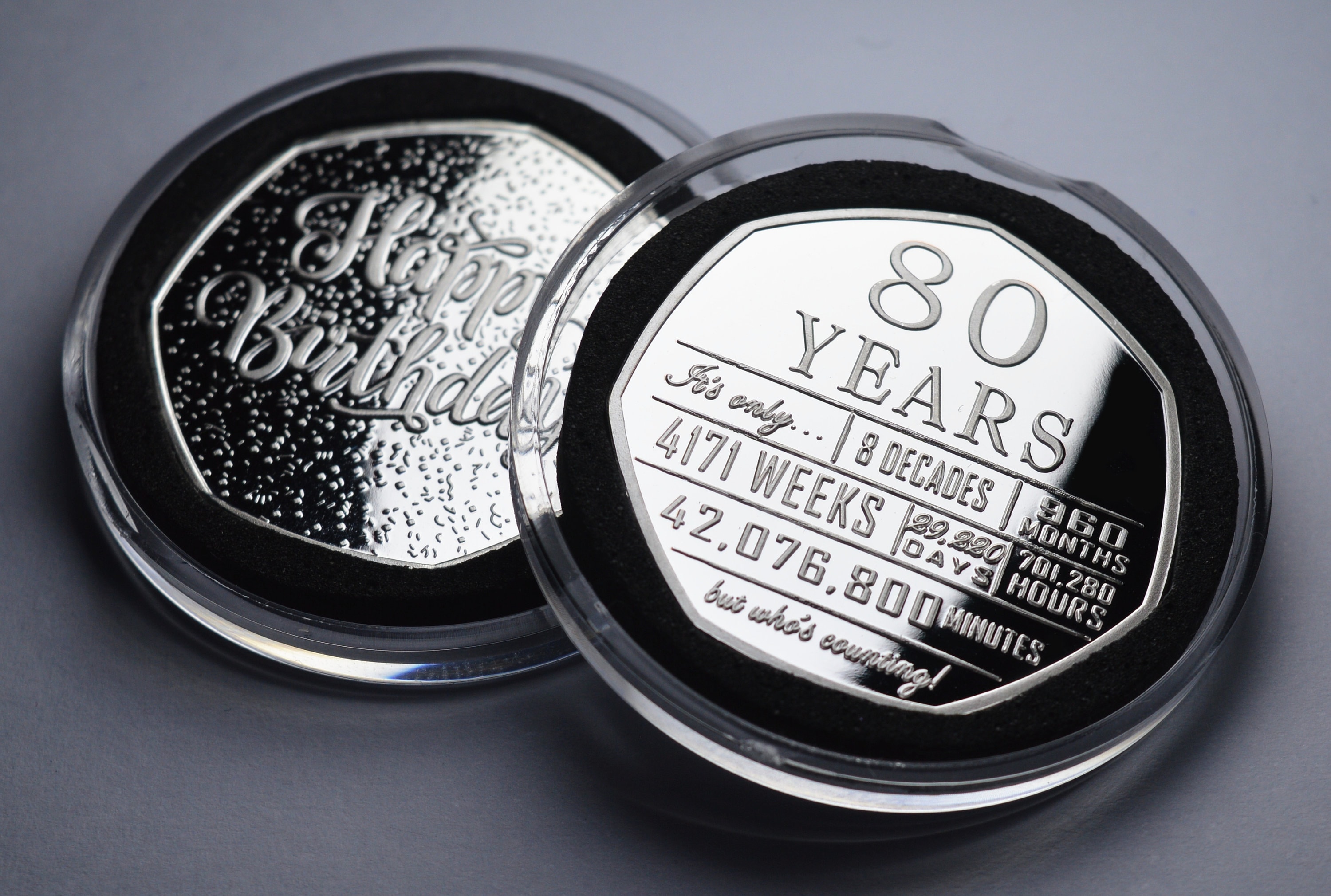 80th Birthday Silver Commemorative in Capsule. Gift/present - Etsy UK