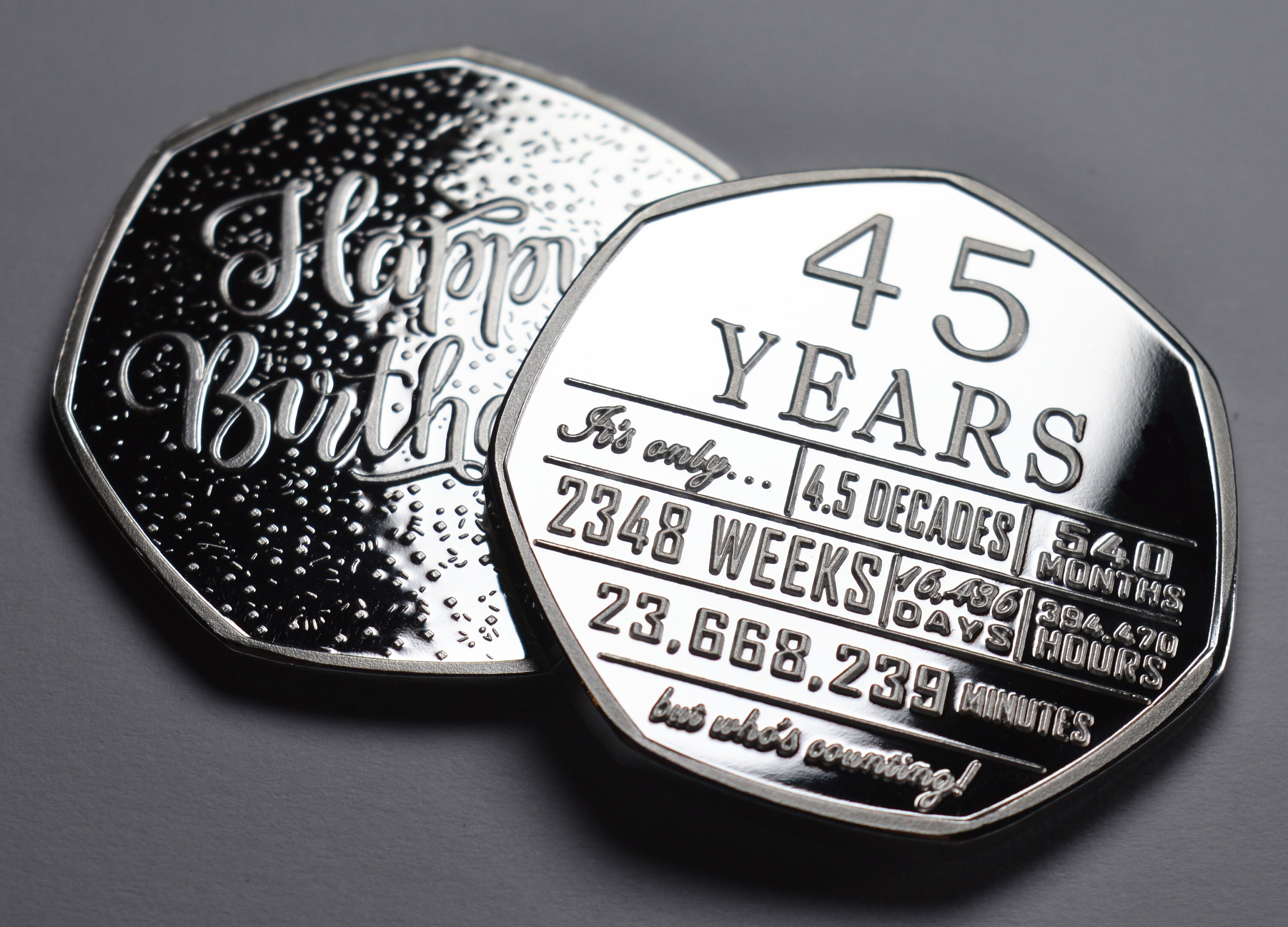 45th Birthday Silver Commemorative in Capsule. Gift/present ...