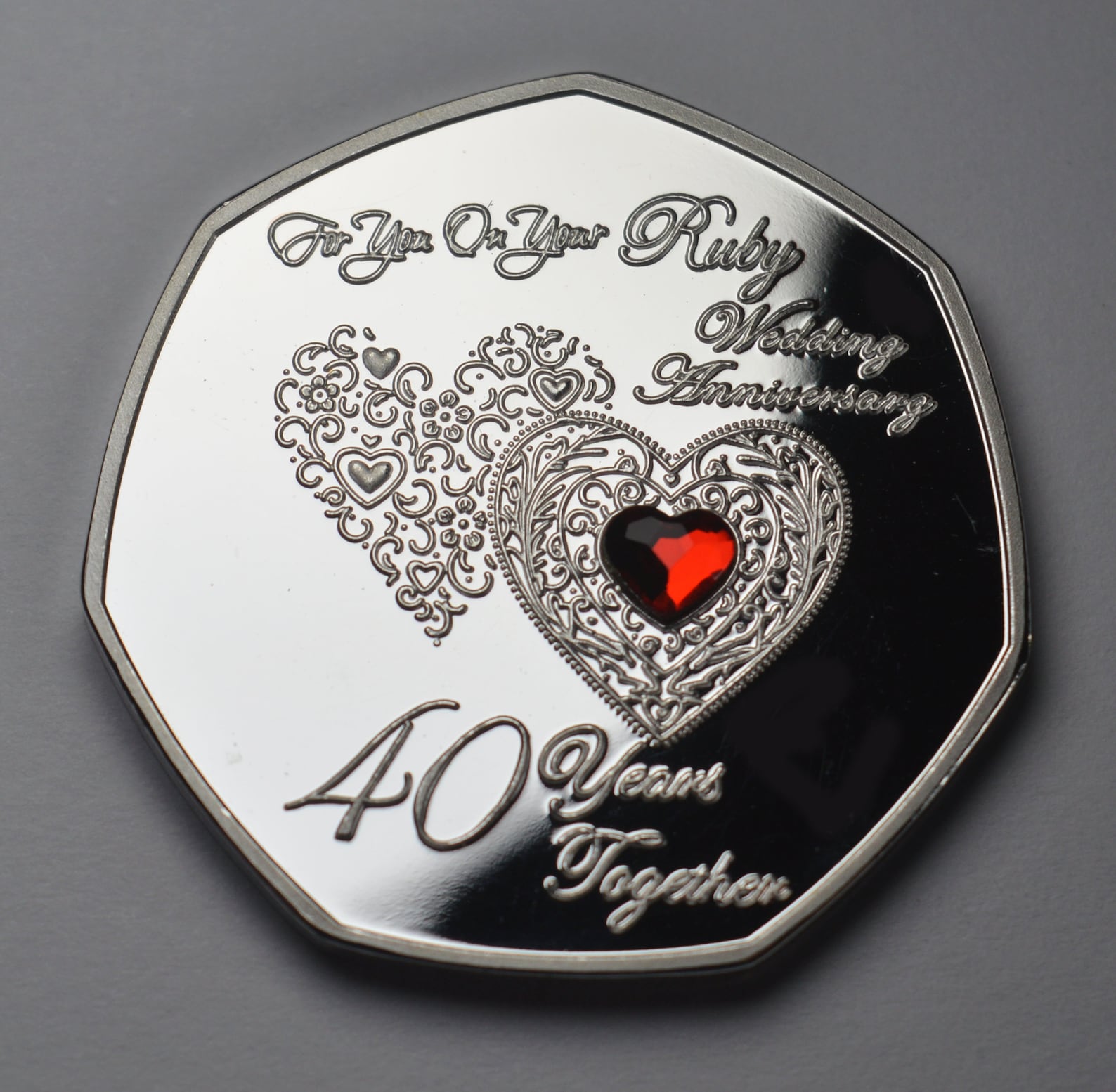 40th RUBY WEDDING ANNIVERSARY Silver Commemorative With Inlaid | Etsy