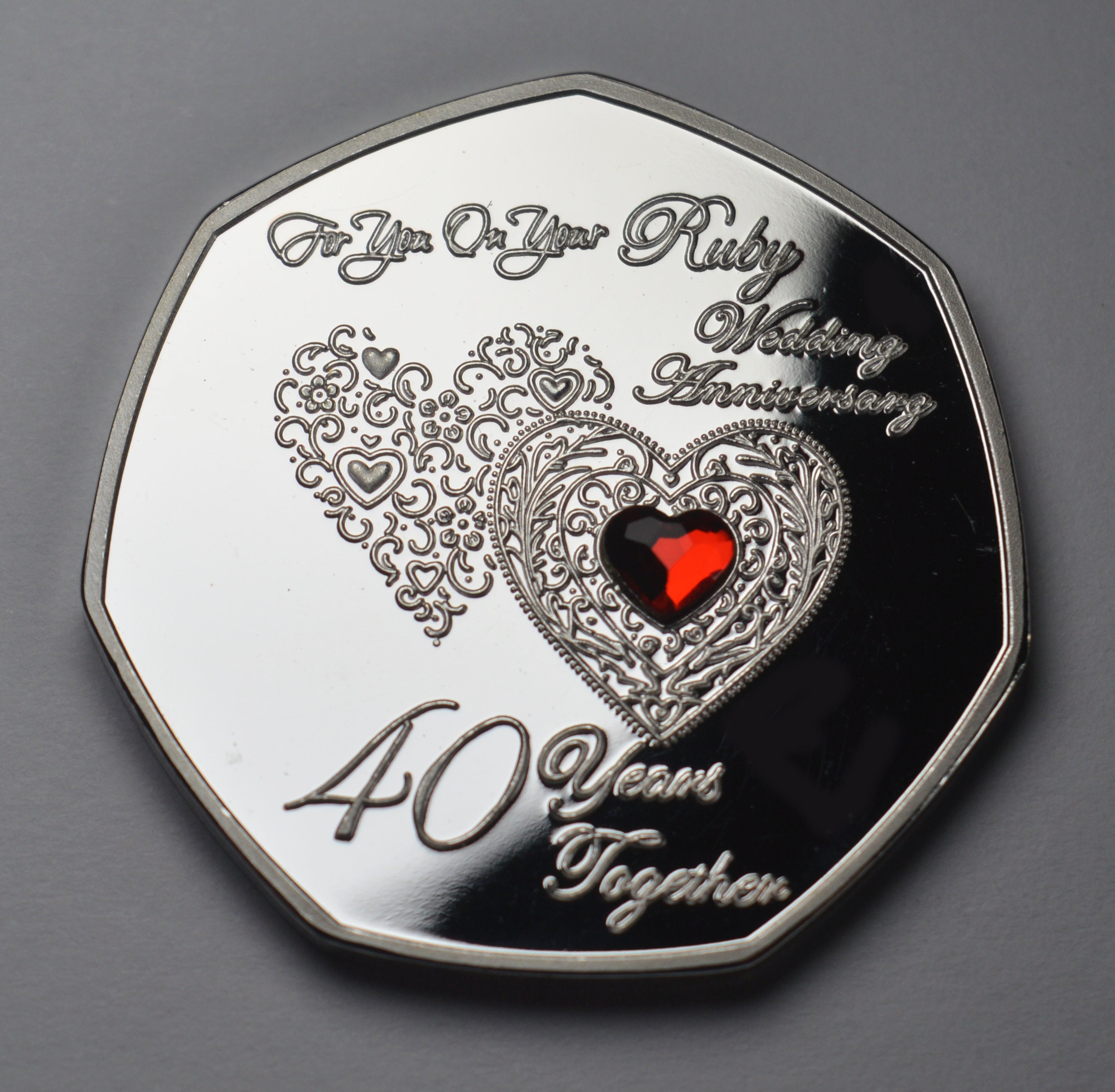 40th RUBY WEDDING ANNIVERSARY Silver Commemorative With Inlaid | Etsy UK