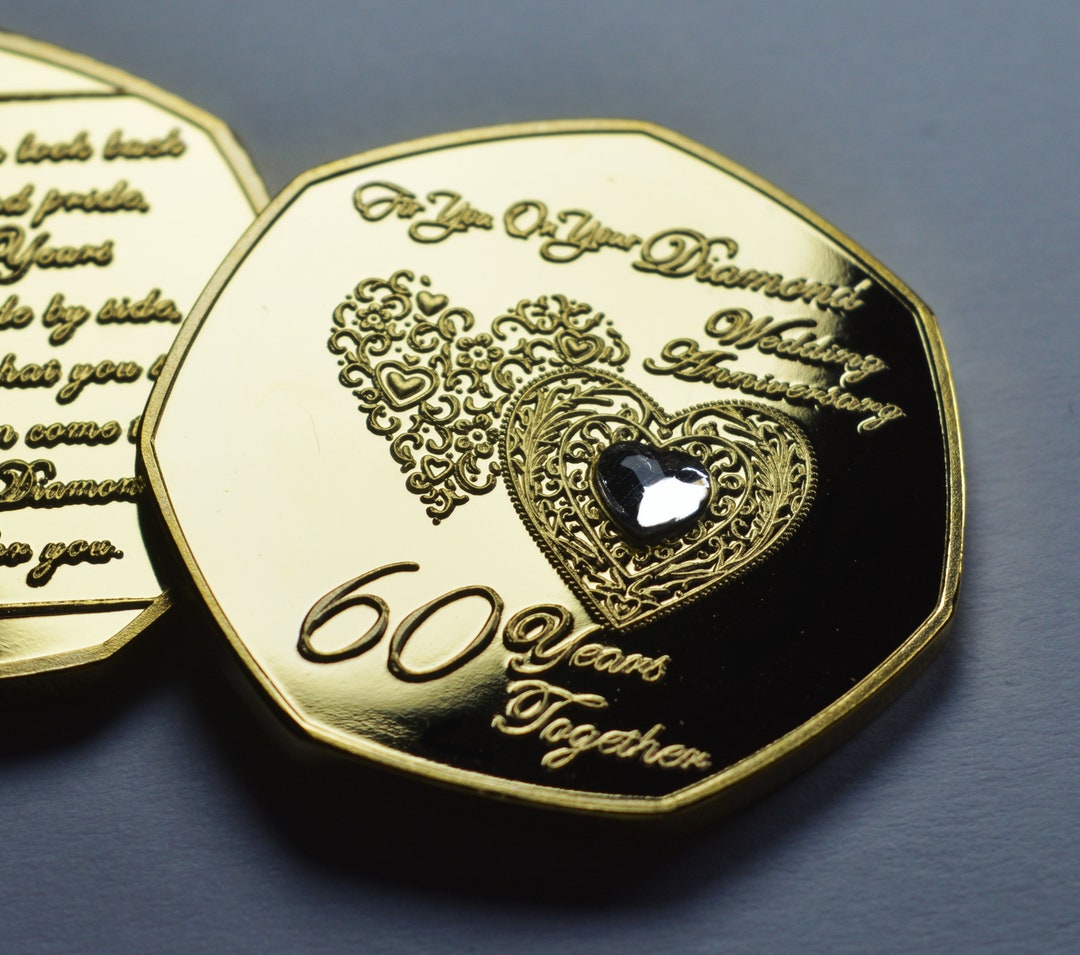 60th DIAMOND WEDDING ANNIVERSARY 24ct Gold Commemorative With Gemstone ...