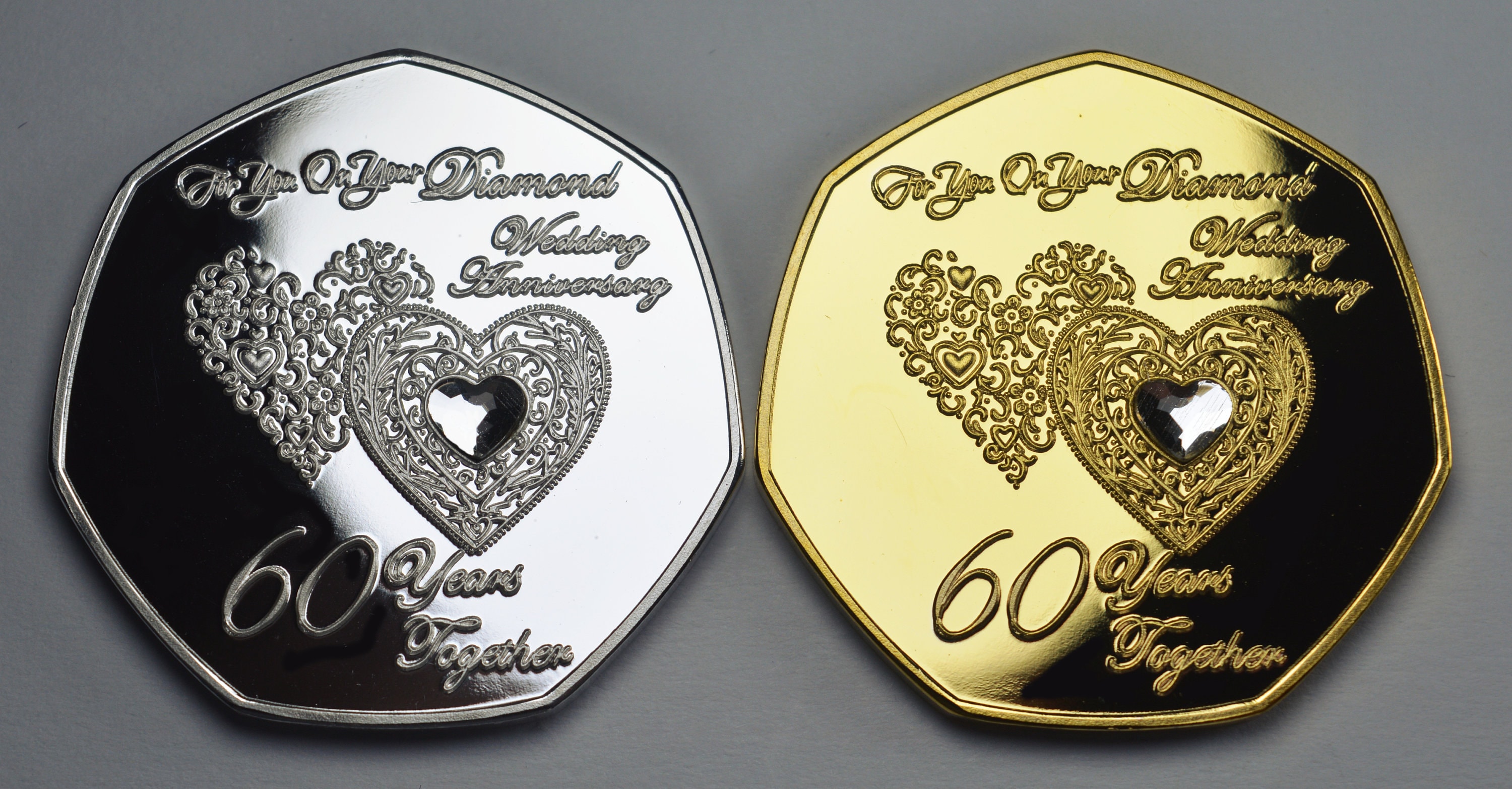 Pair of 60th DIAMOND WEDDING ANNIVERSARY Silver & 24ct Gold - Etsy UK