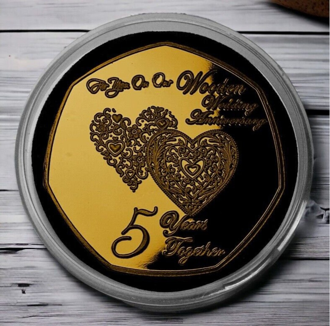 ON OUR Fifth 'WOODEN' Wedding Anniversary 24ct Gold Commemorative Coin ...