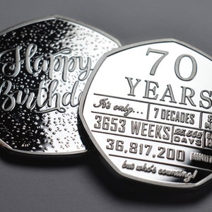 70th Birthday Silver Commemorative. Gift/present Congratulations/party ...