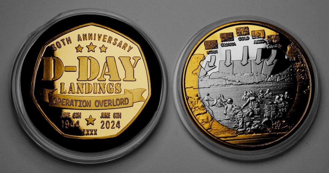 Pair of D-DAY LANDINGS 80th Anniversary Commemorative Coins in Capsules ...