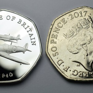 Pair of the Battle of Britain and Spitfire Silver Commemoratives in 50p ...
