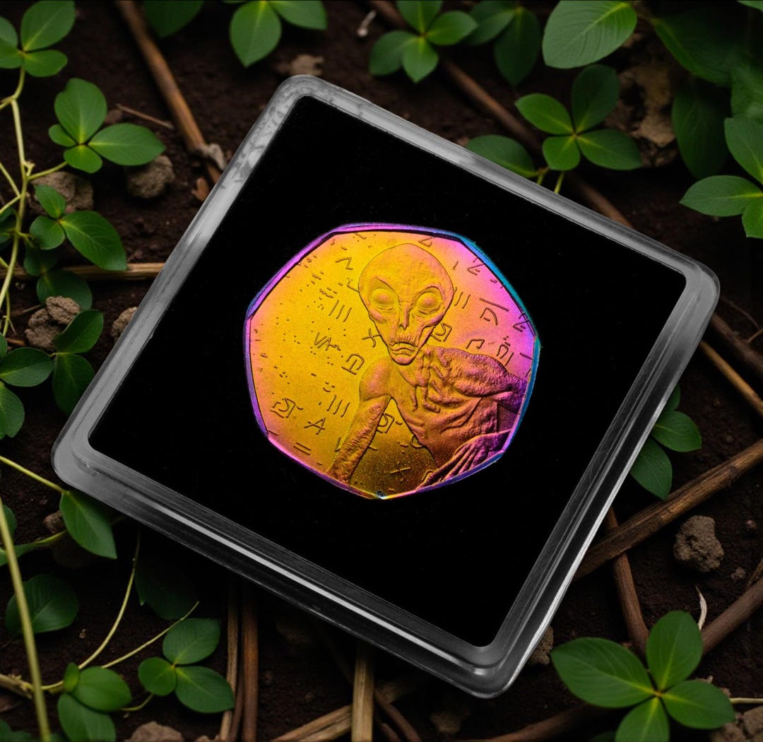 Alien Artefact Silver Commemorative Coin in Gift Case. Iridescent/space ...