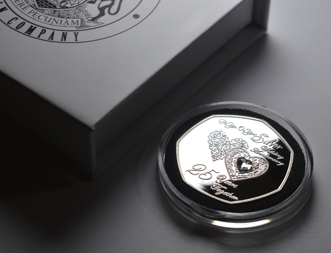 25th SILVER WEDDING ANNIVERSARY .999 Silver Commemorative With Gemstone ...