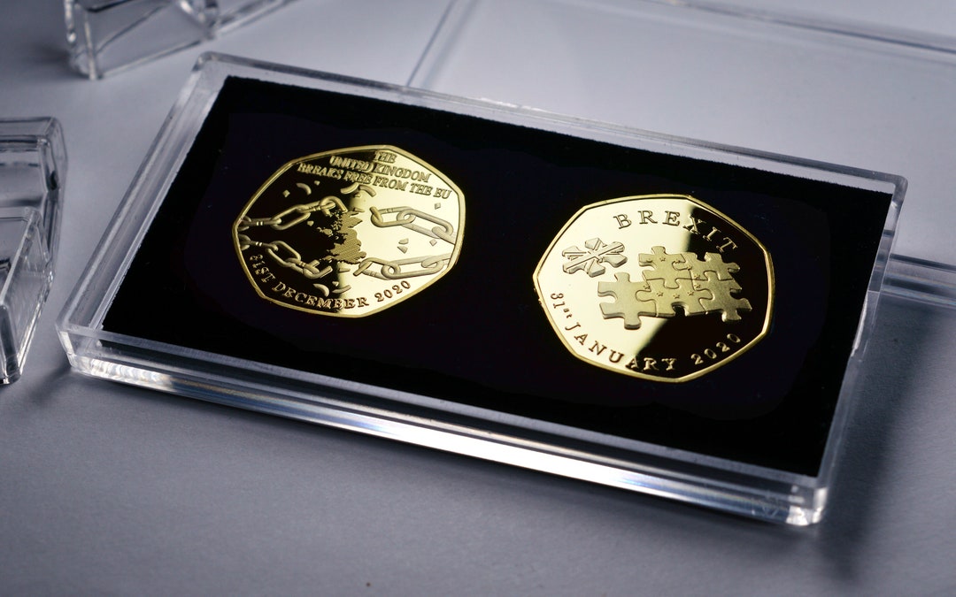 Trio of BREXIT 24ct Gold Commemoratives in 50p Coin Display ...