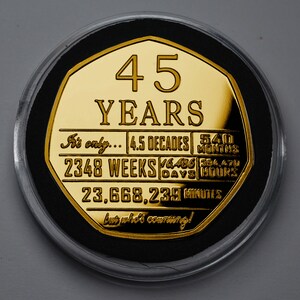 45th Birthday 24ct Gold Commemorative in Capsule. Gift/present ...