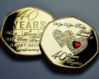 40th RUBY WEDDING ANNIVERSARY 24ct Gold Commemorative With | Etsy UK