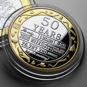 50th Birthday Dual Metal Silver & 24ct Gold Commemorative. Gift/present ...