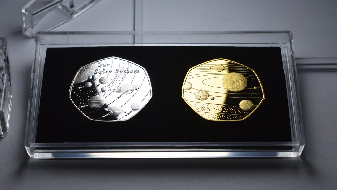 Pair of SOLAR SYSTEM Commemoratives in Free Standing 50p Coin Display ...