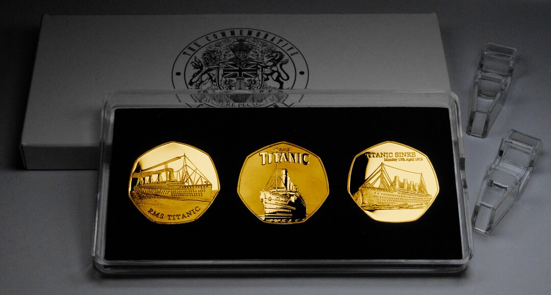 Cased Trio of RMS TITANIC 24ct Gold Commemoratives. Ocean Liner, White ...