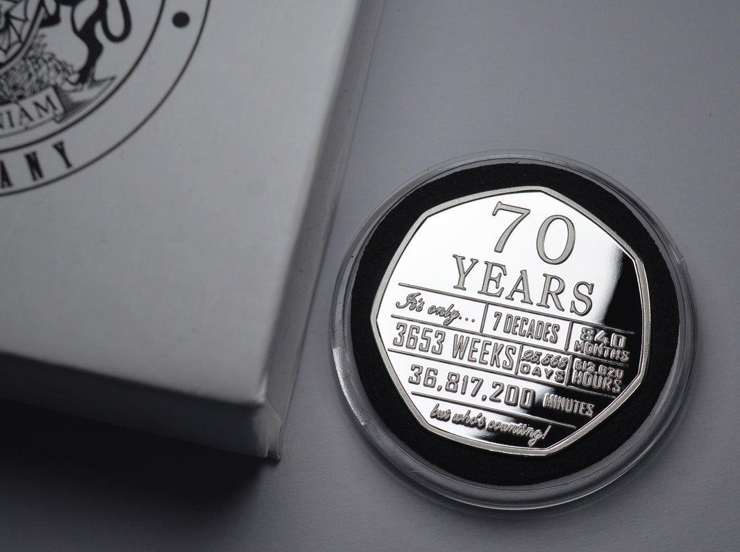 70th Birthday Silver Commemorative in Capsule and Gift Box. Gift ...