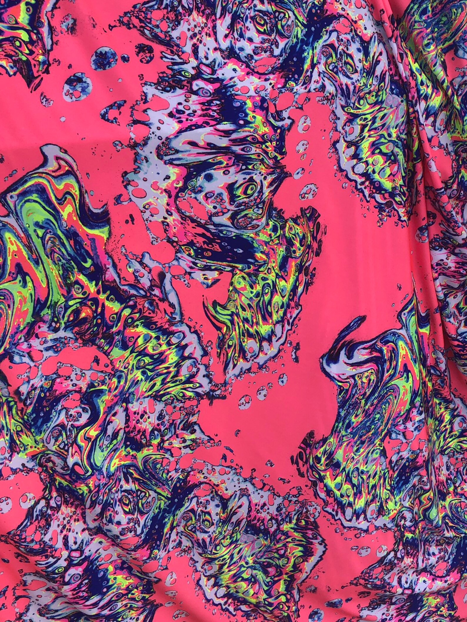 New Lava Splash Print Neon Coral Color on 4 Way Stretch Thin - Etsy