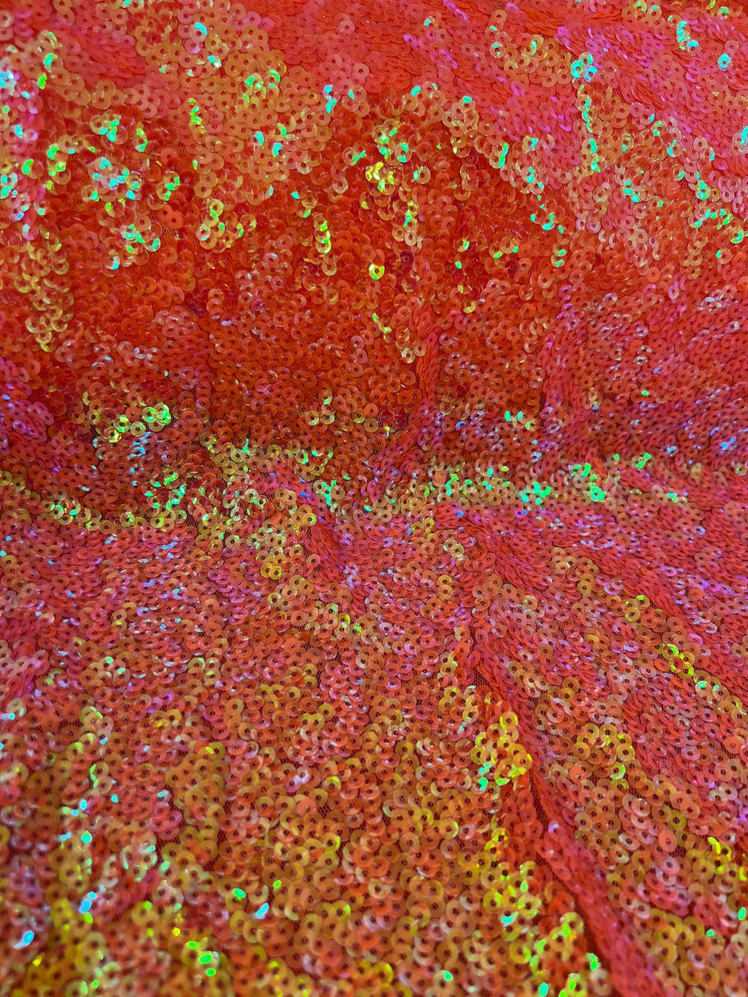 Neon Orange 5mm Sewed 3d Sequin Color on No Stretch Mesh 54 Inch Wide ...