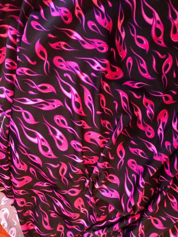 New neon pink flames print on black 4 way stretch nylon | Etsy
