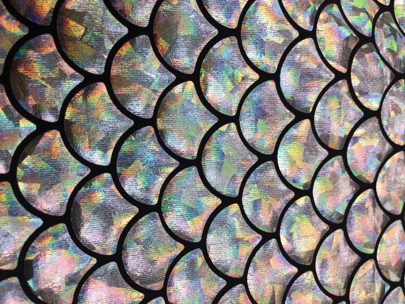 4 Way Stretch Mermaid Fish Scales Black/silver Foil on Poly - Etsy
