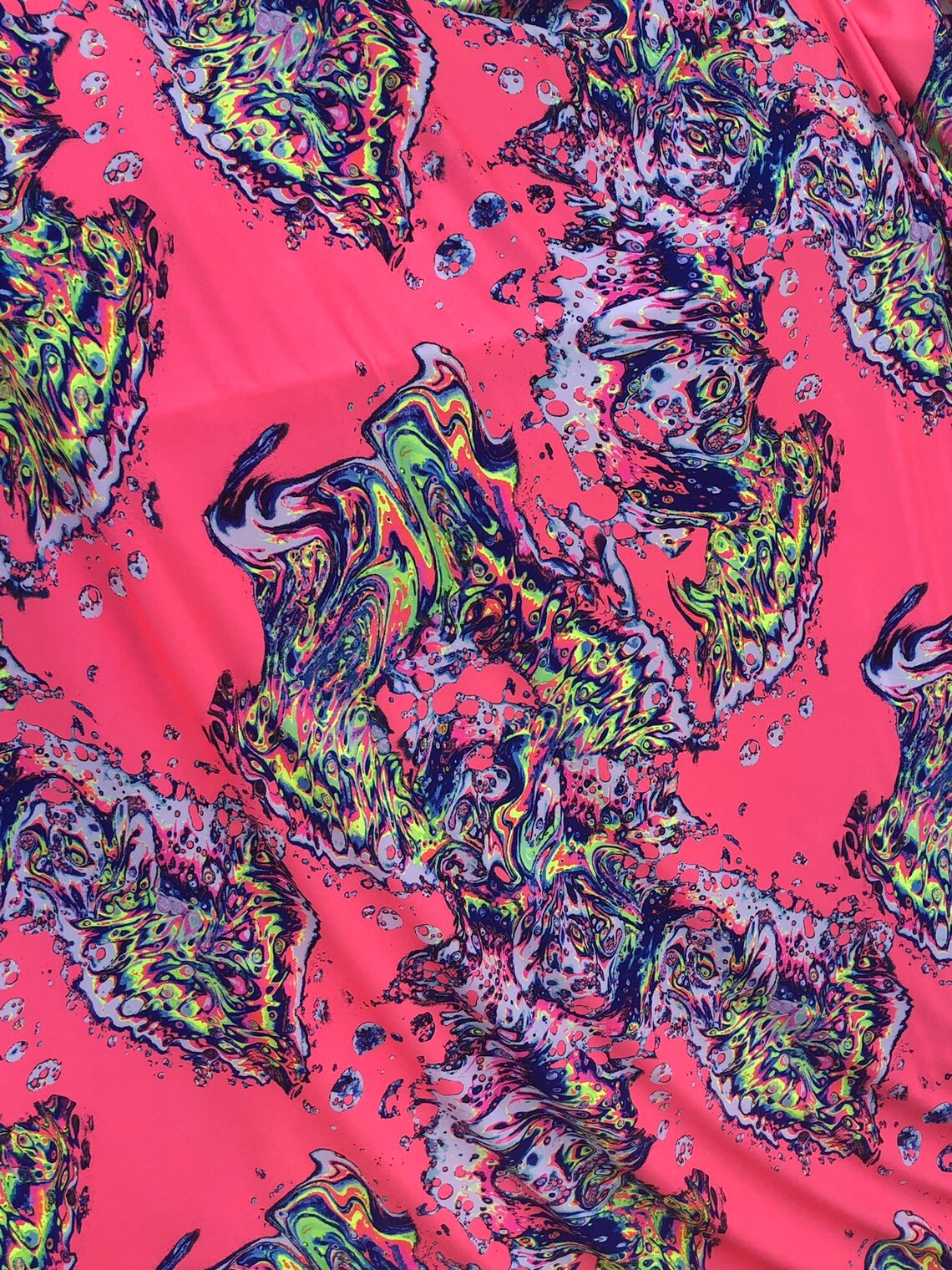 New Lava Splash Print Neon Coral Color on 4 Way Stretch Thin - Etsy