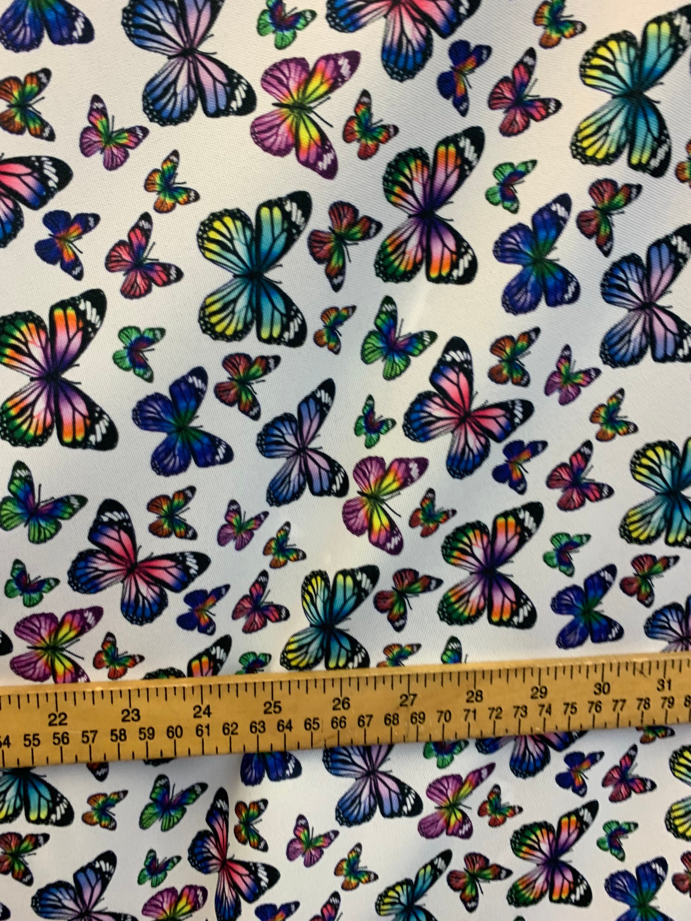Butterfly Colorful Print on Non Stretch Polyester Fabric 60” Inch Wide ...