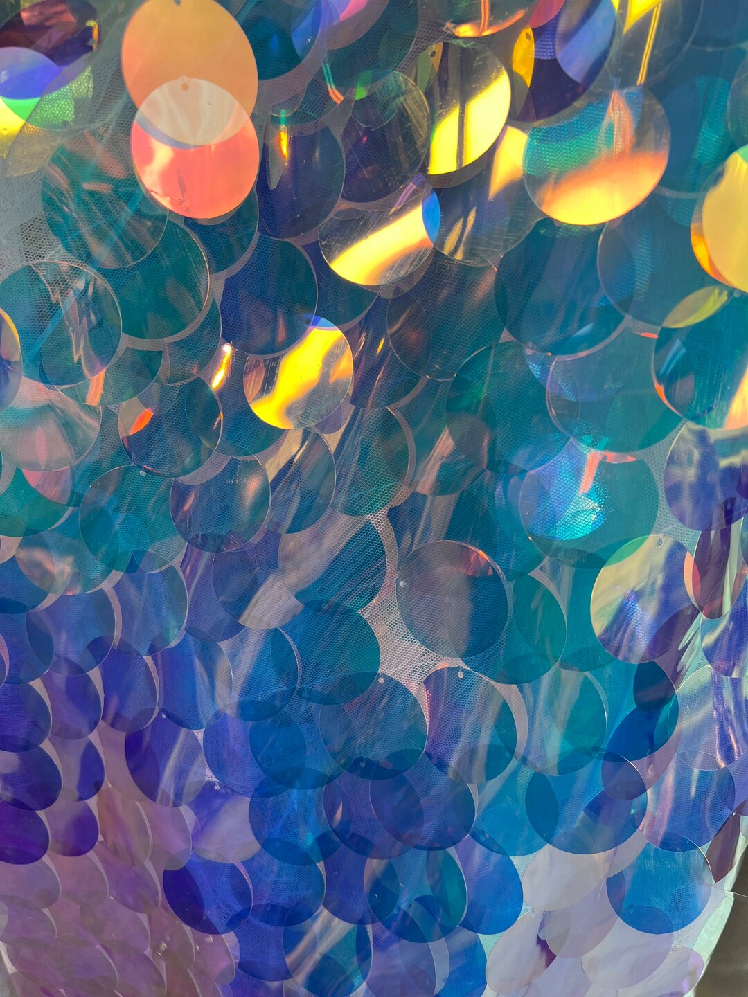 New Jumbo Iridescent Palette Sequin on White Mesh Fabric 54" Inch Sold ...