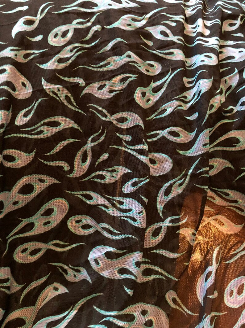 New Light Blue Flames Print on Black 4 Way Stretch Mesh Fabric | Etsy