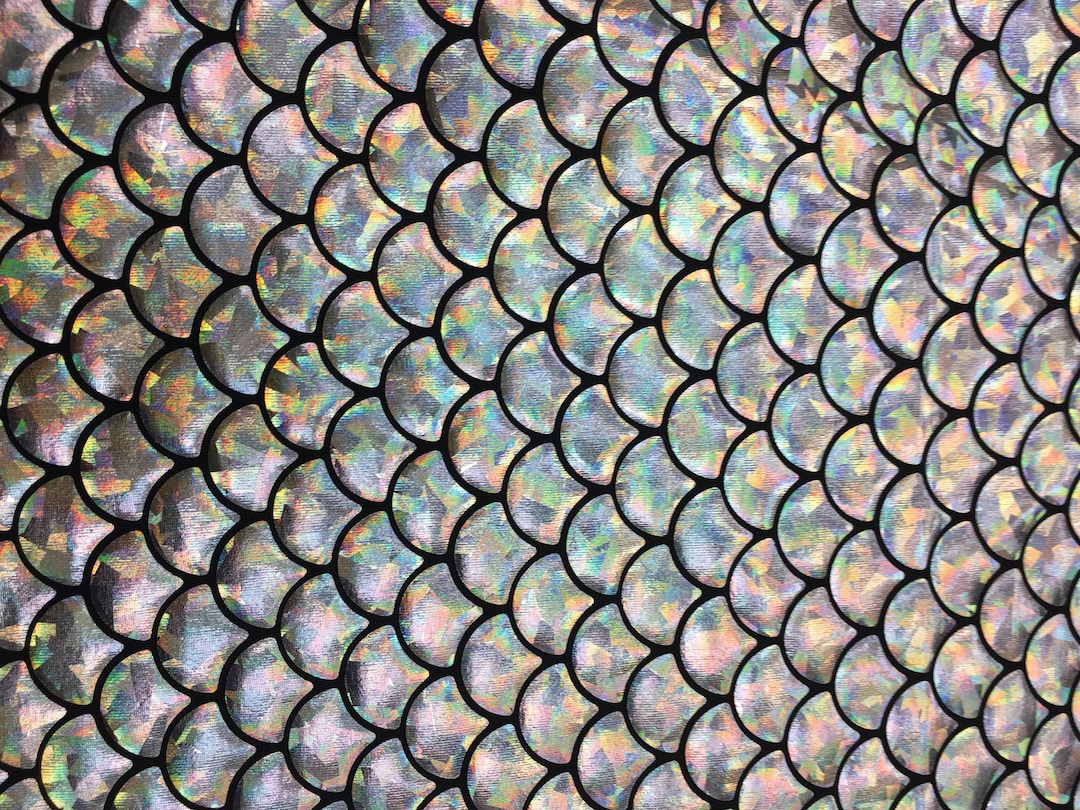 4 Way Stretch Mermaid Fish Scales Black/silver Foil on Poly Spandex ...