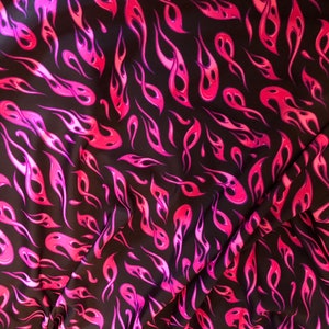 New Neon Pink Flames Print on Black 4 Way Stretch Nylon Spandex Fabric ...