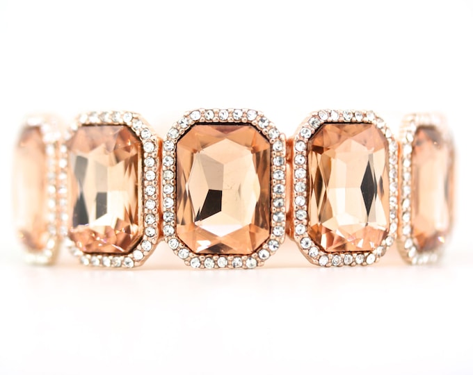 Blush Pink Bracelet,bridal Rose Gold Crystal Bracelet,rosegold Peach ...