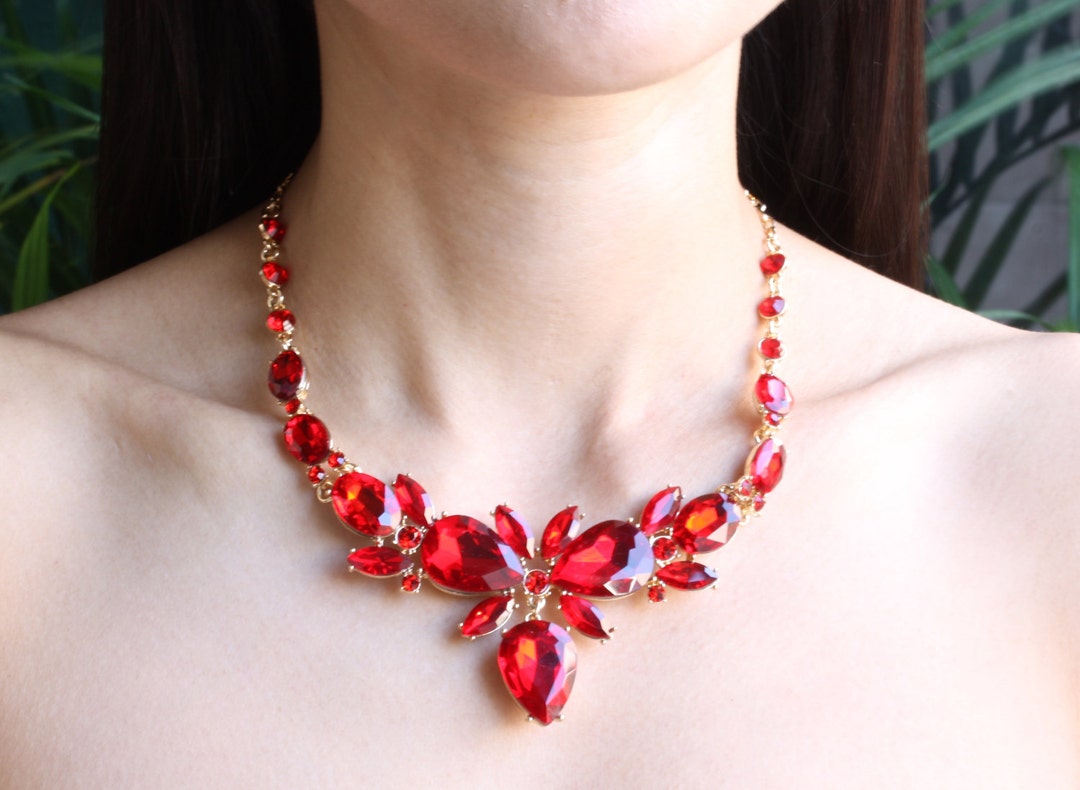 Ruby Red Crystal Necklace Set,bridal Earrings Necklace Wedding Jewelry ...