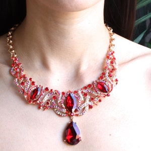 Ruby Red Crystal Necklace Set,bridal Earrings Necklace Wedding Jewelry ...