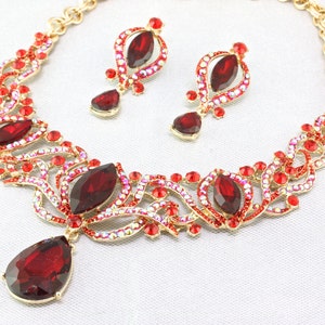 Ruby Red Crystal Necklace Set,bridal Earrings Necklace Wedding Jewelry ...