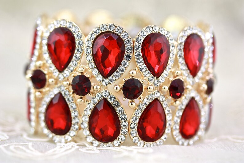 Red Ruby Crystal Braceletbridal Ruby Red Braceletbridemaid - Etsy