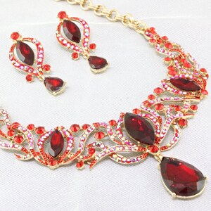 Ruby Red Crystal Necklace Set,bridal Earrings Necklace Wedding Jewelry ...