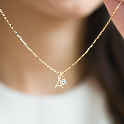 Initial and Birthstone Personalised Necklace Birthstone - Etsy