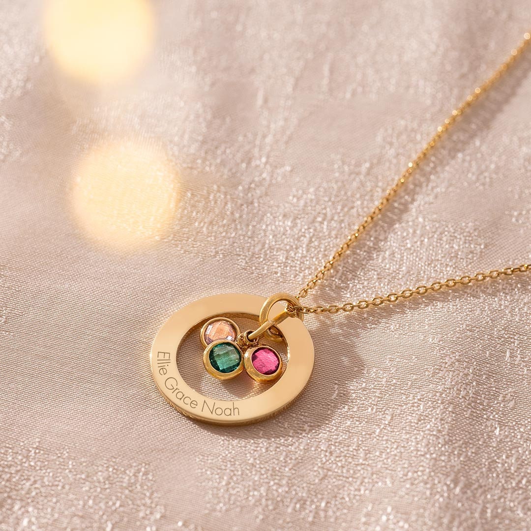 Gold Family Eternal Ring and Birthstone Personalised Necklace Mother's ...