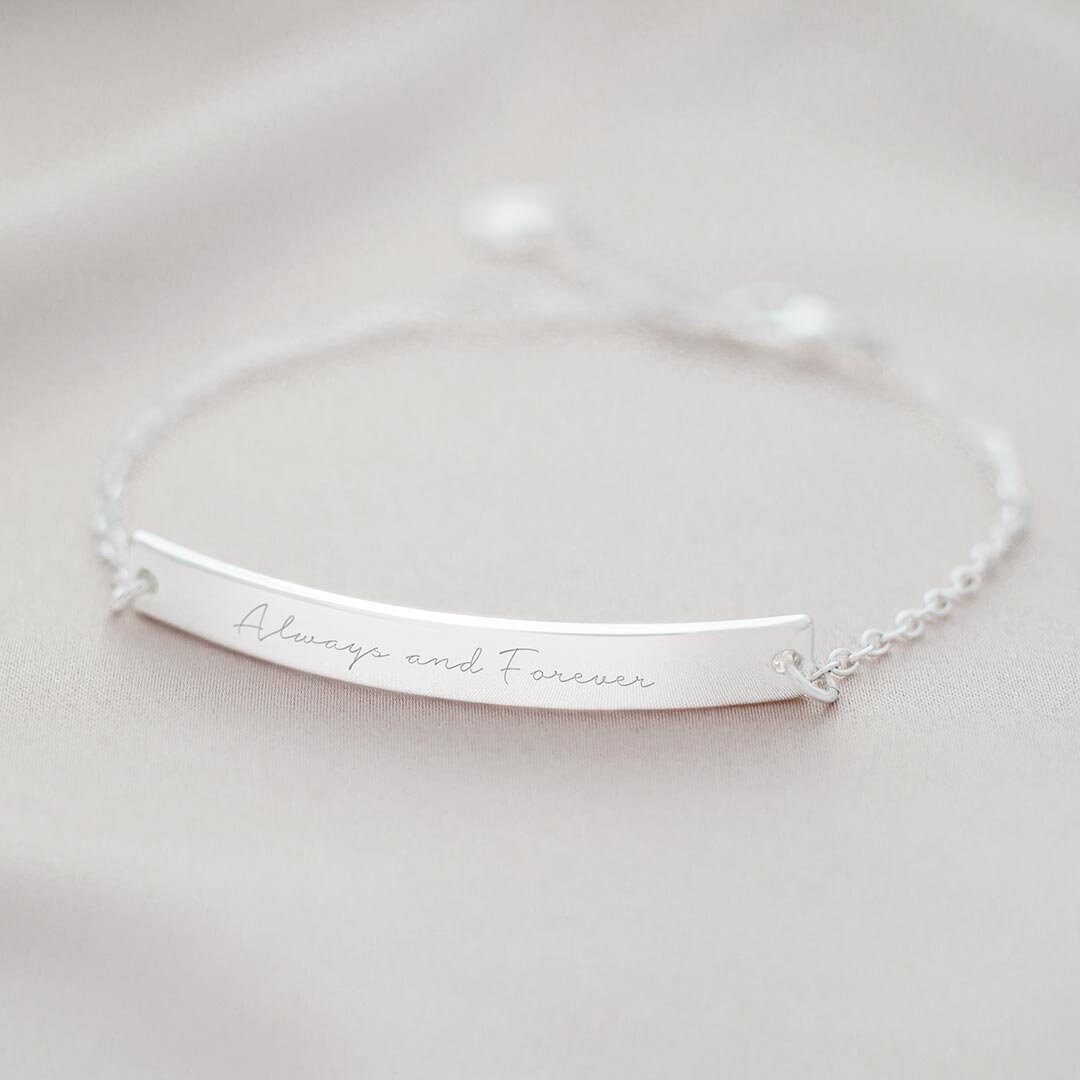 Silver Cherie Message Bar Personalised Bracelet Engraved Jewellery Gift ...