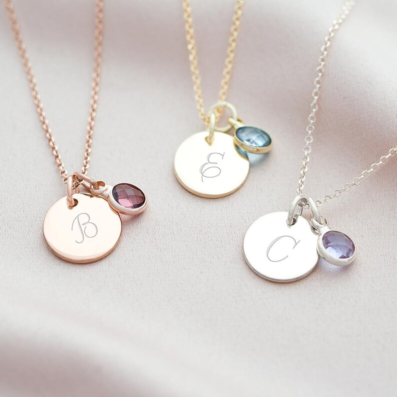 Initial and Birthstone Personalised Necklace Birthstone - Etsy