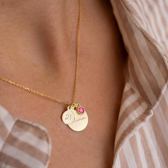 Personalised Birthday Disc Name Necklace Mother s Day Gift Gift for Her Birthday Gift Bloom Boutique Etsy