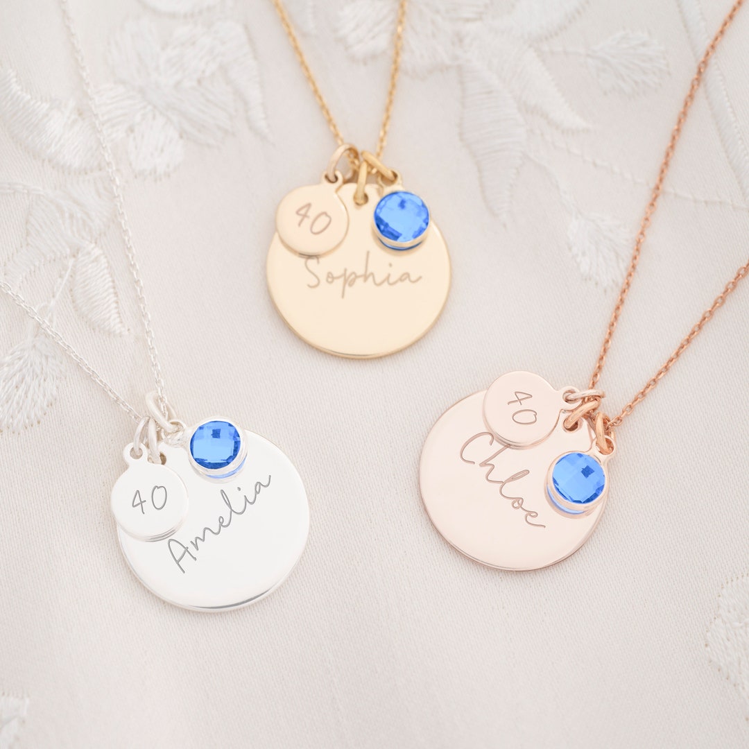 Personalised 40th September Birthday Disc Name Necklace • Sapphire ...